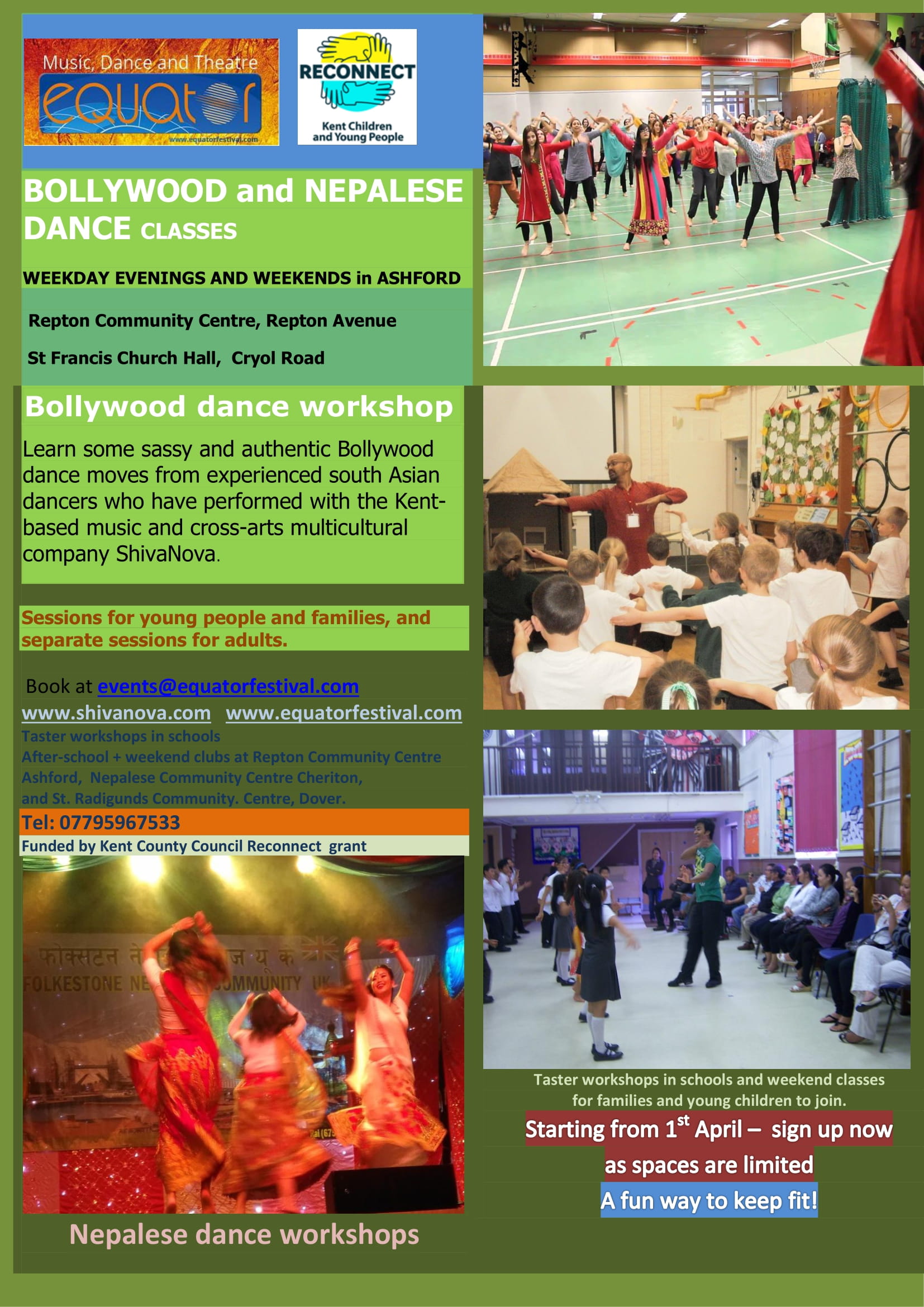 re -Bollywood Fun Day + dance sessions starting + World in a Tent Festivals