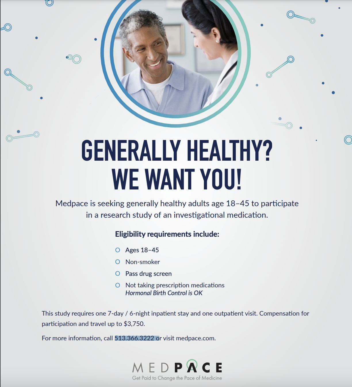 $3,750 for new study at Medpace Cincinnati OH for healthy 18-45 y.o. adults